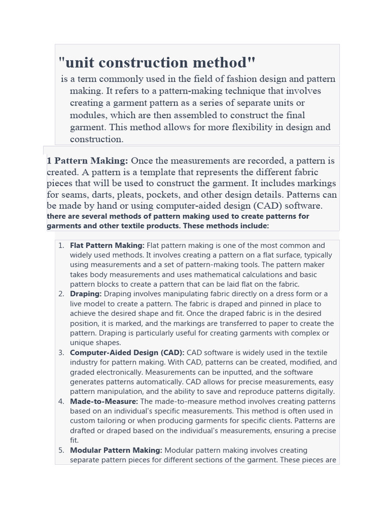 Unit - 5 Unit Construction Method | PDF | Clothing | Fashion