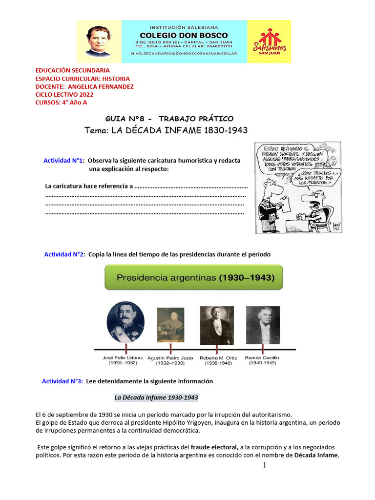 4° A Trabajo Práctico - Década Infame 1930-1943 | PDF | Argentina | Economias
