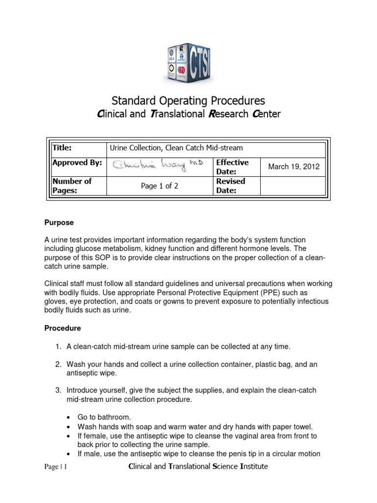 sop-clean-catch (1) | PDF | Urine | Hand Washing