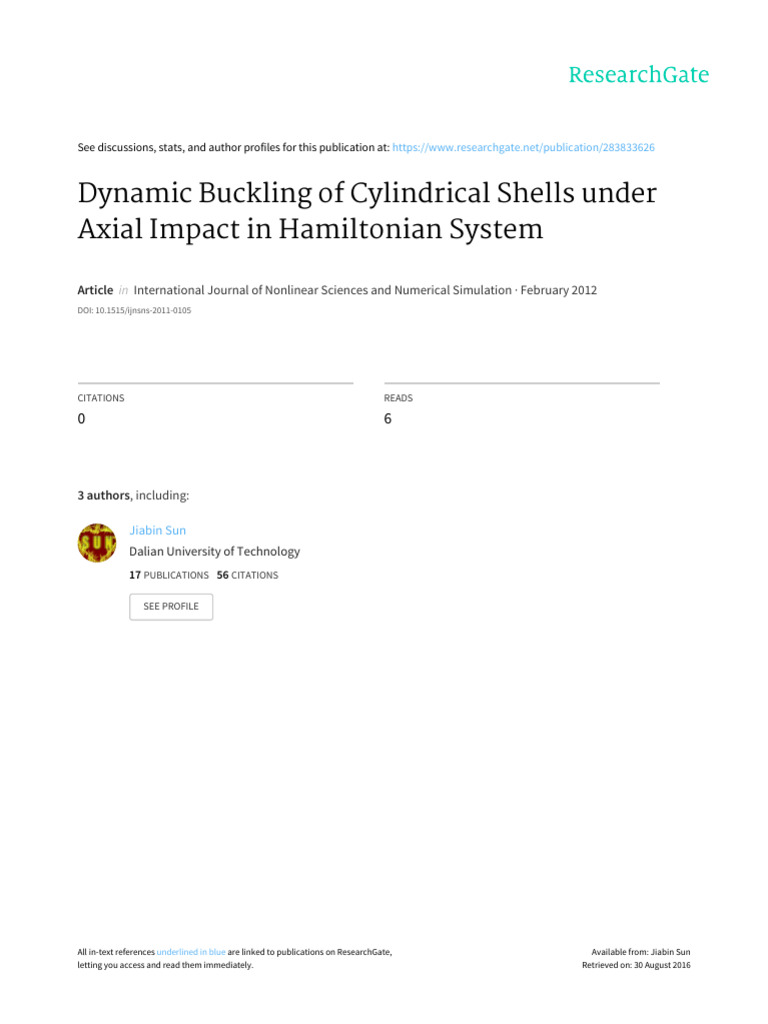 Dynamic Buckling of Cylindrical Shells Under Axial Impact in ...