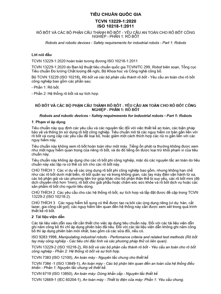 TCVN 13229-1 - 2020 (Iso 10218-1 - 2011) | PDF