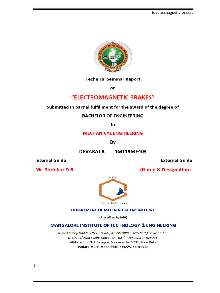 Deva Technical Seminar Report Electromagnetic - Brakes | PDF | Electrical Engineering ...