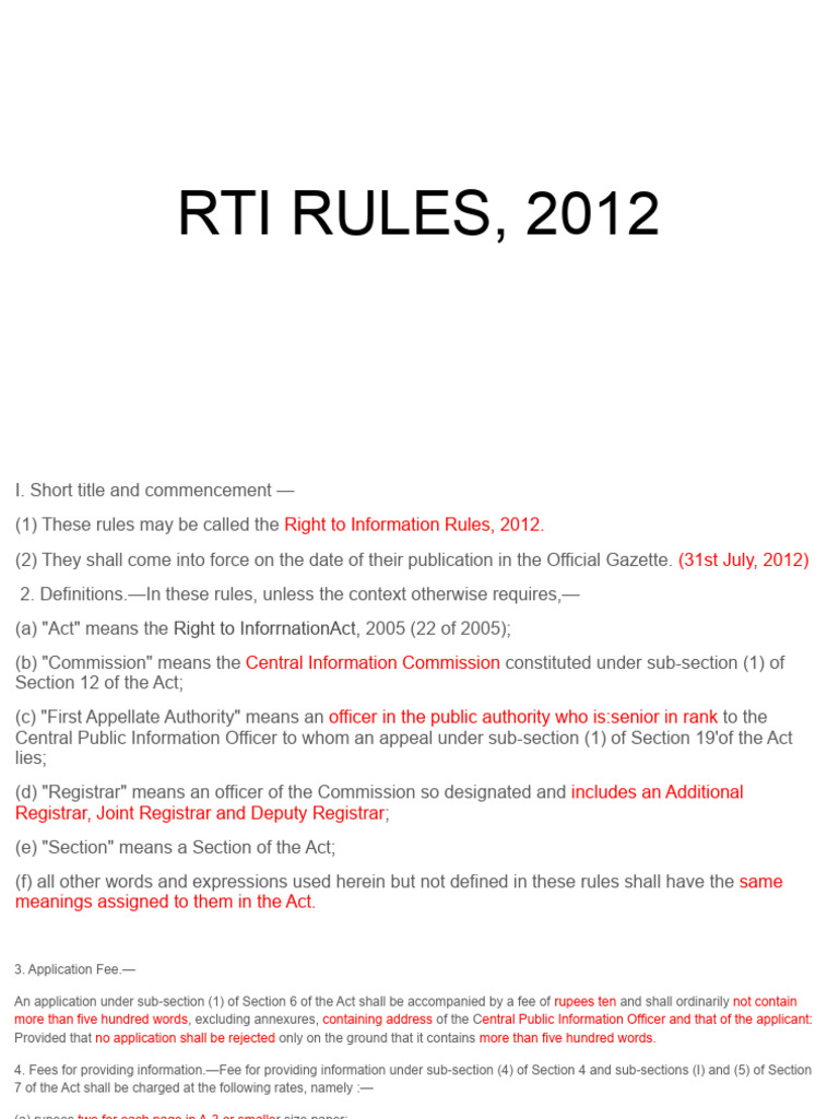 Rti Rules, 2012 | PDF | Appeal | Government