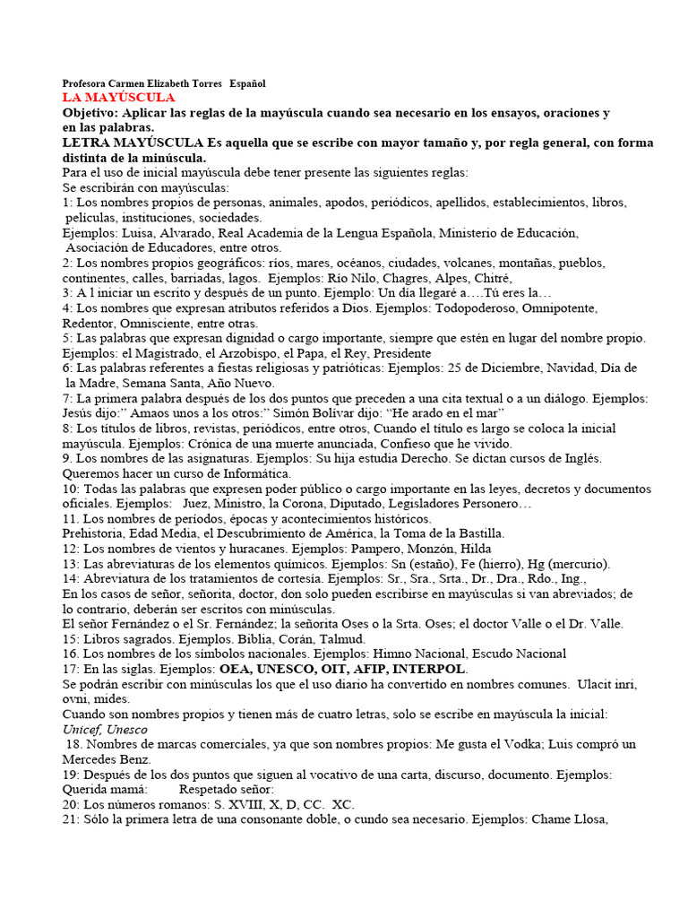Reglas de La Mayúscula 10-12 Grado | PDF | Caso de carta
