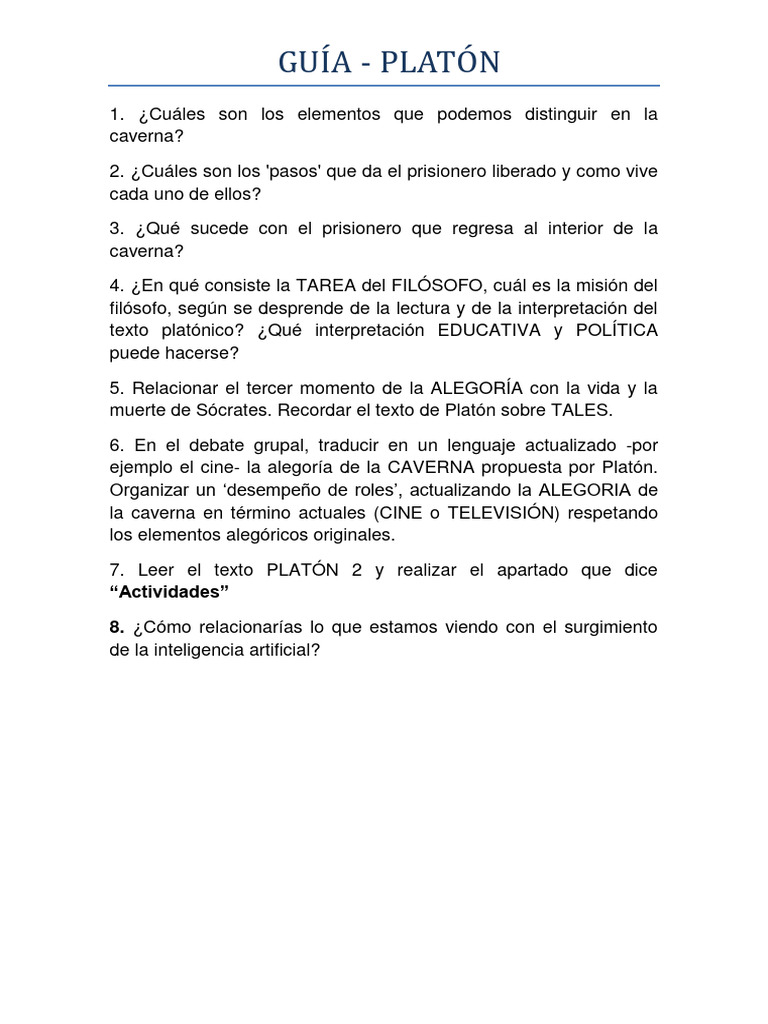 9 - Guía Platón | PDF | Filosofía