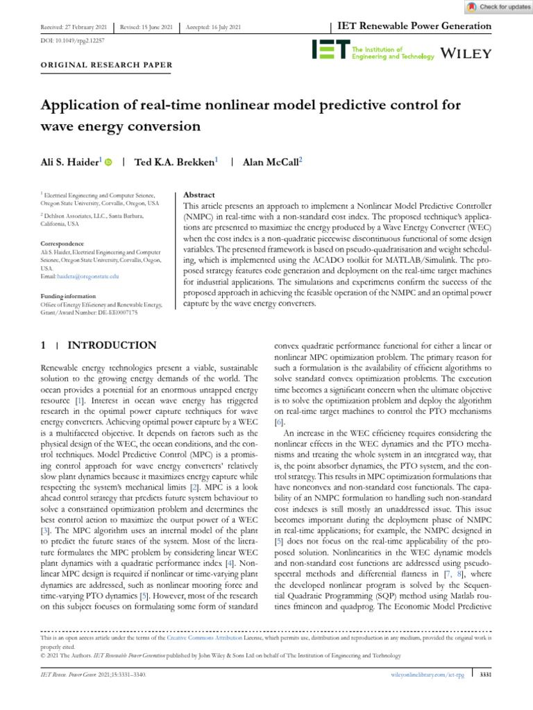 Application of real-time nonlinear model predictive control for wave ... Application of real-time nonlinear model predictive control for wave ...