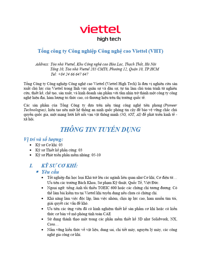 2024.07.18 Tuyen Dung Ky Su VHT Viettel | PDF