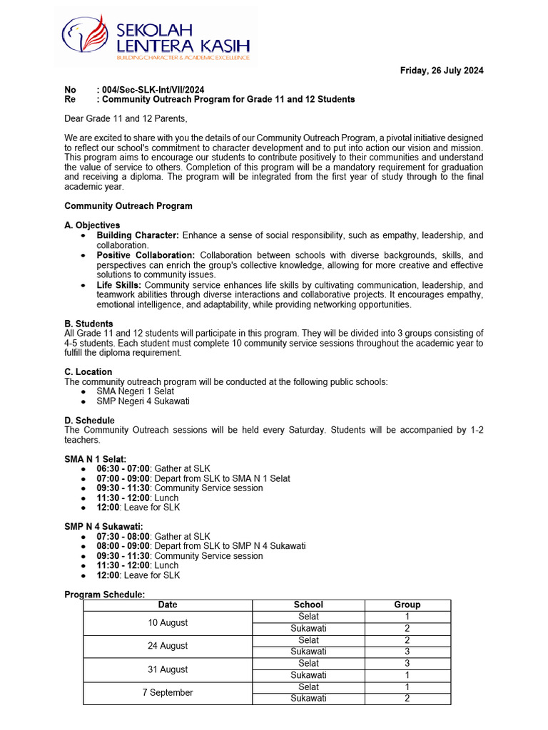 Community Outreach Program For Grade 11 and 12 Students | PDF ...