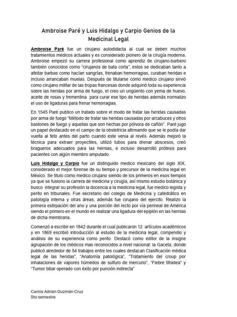 Ambroise Paré y Luis Hidalgo: Pioneros Médicos | PDF | Cuidado de la ...