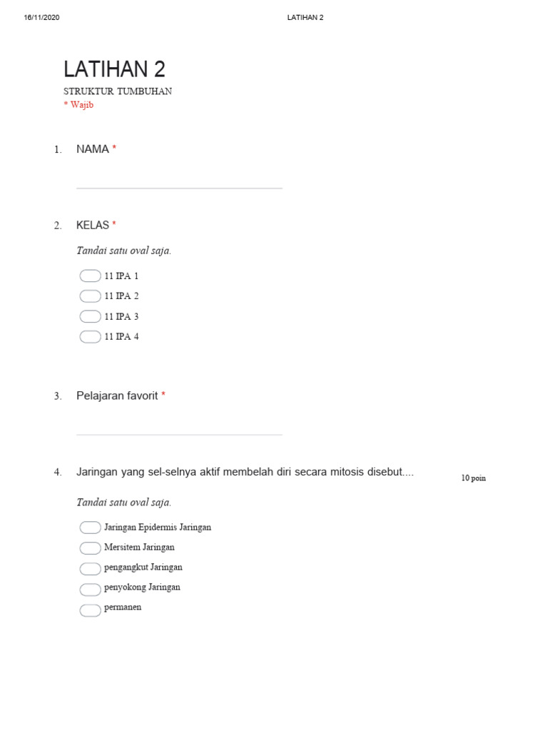 LATIHAN 2 STRUKTUR TUMBUHAN - Google Formulir-Dikonversi | PDF ...