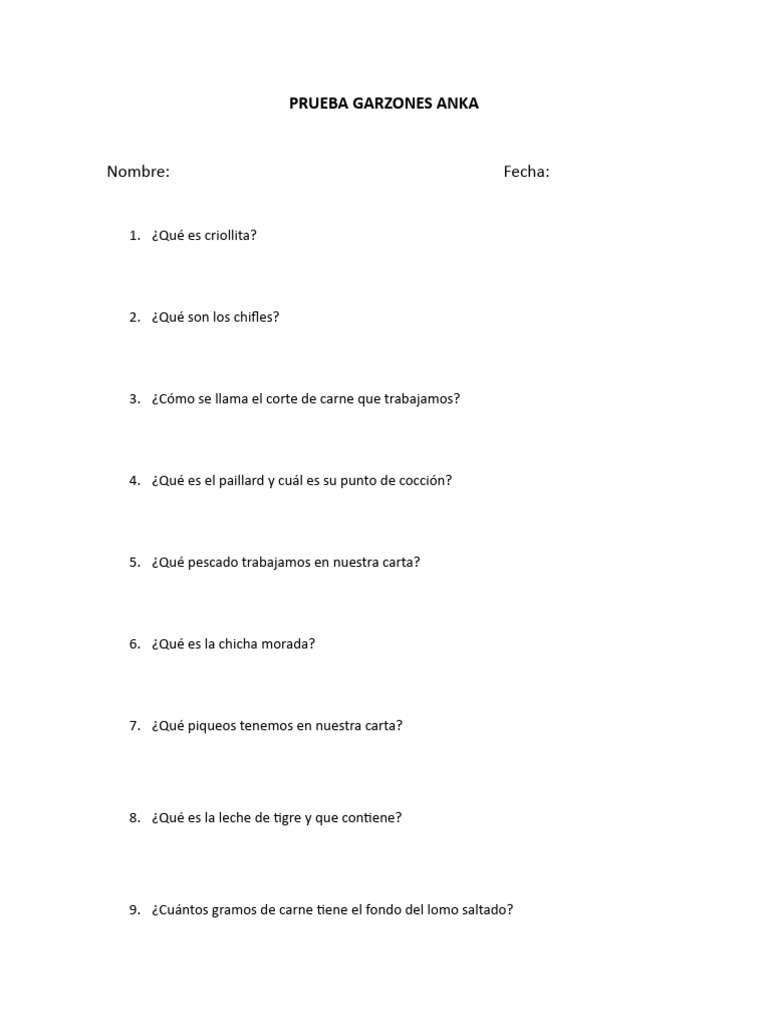 Prueba Garzones Anka | PDF | Cocina, comidas y vino
