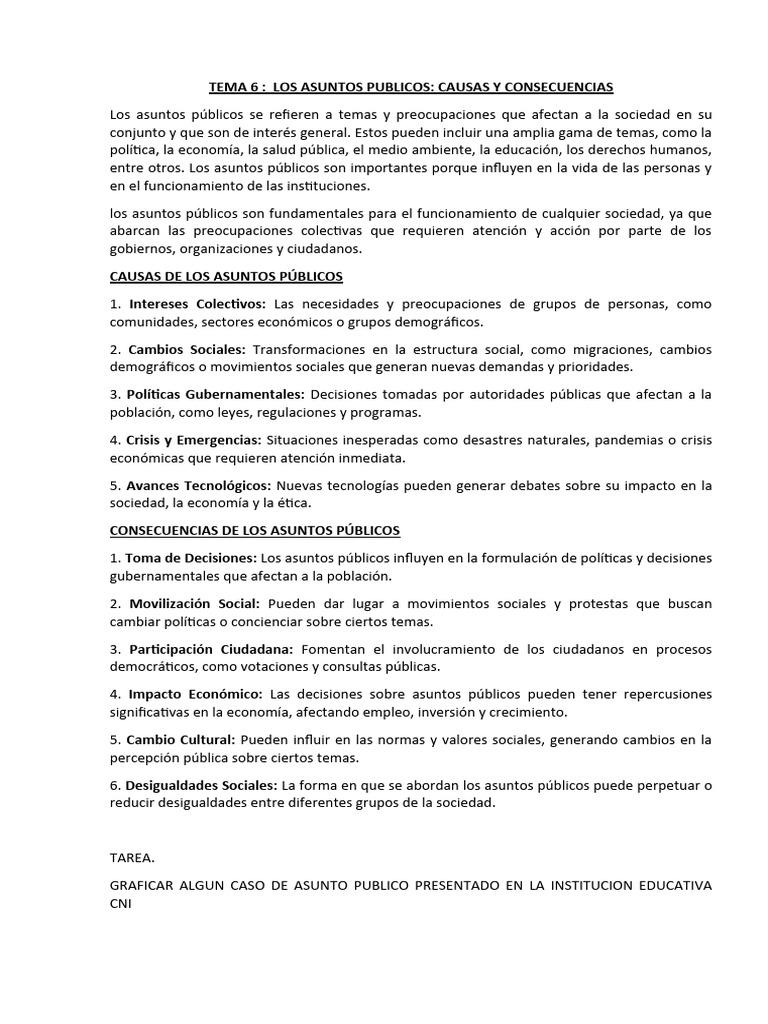 Tema 6 Asuntos Publicos, Causas y Consecuencias | PDF