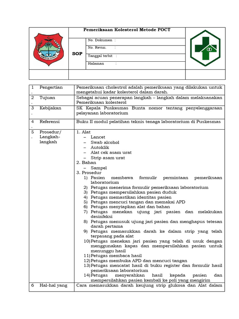 3.9.1.b. SOP PEMERIKSAA CHOLESTROL METODE POCT | PDF | Pengembangan Diri | Sains & Matematika