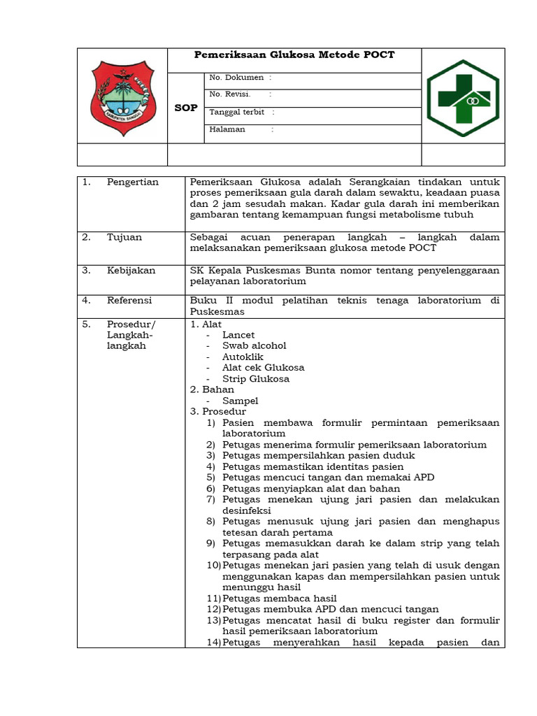 3.9.1.b. SOP PEMERIKSAAN GULA METODE POCT | PDF | Pengembangan Diri | Sains & Matematika