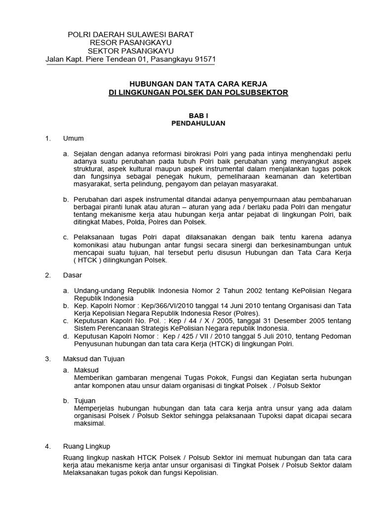 Hubungan dan Tata Cara Kerja Polsek | PDF
