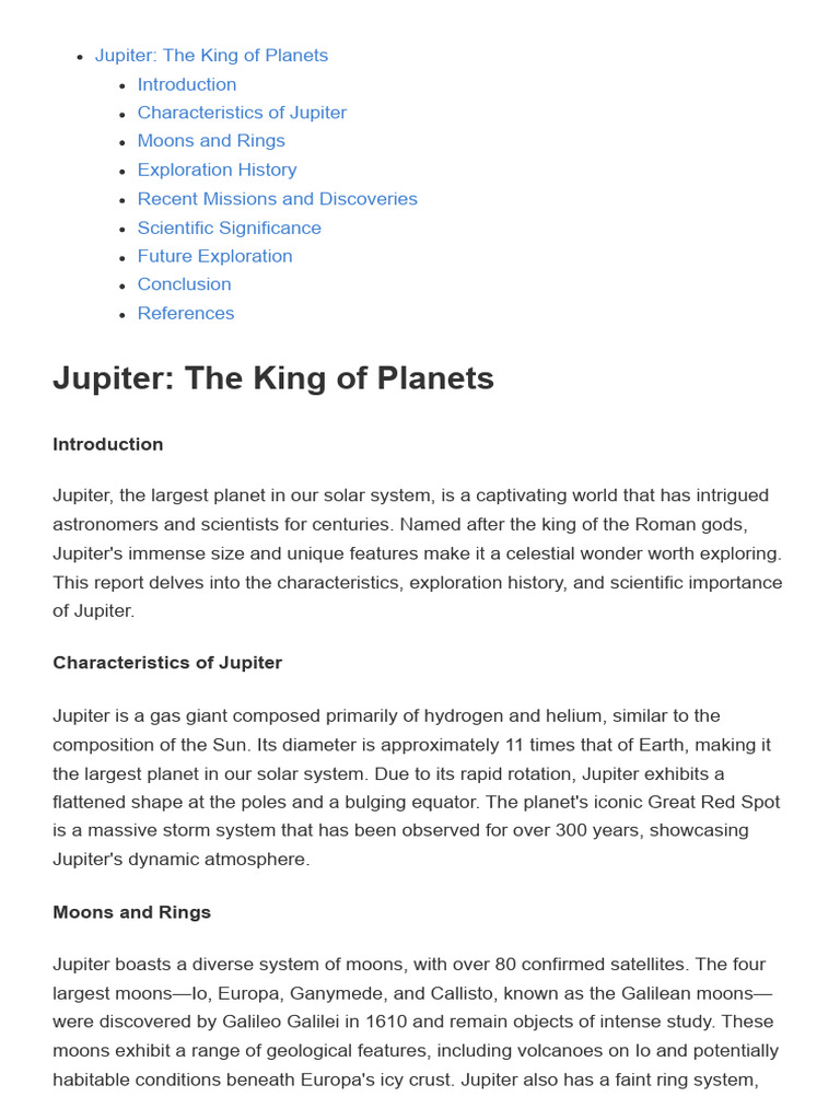 Jupiter: The King of Planets | PDF | Jupiter | Europa (Moon)