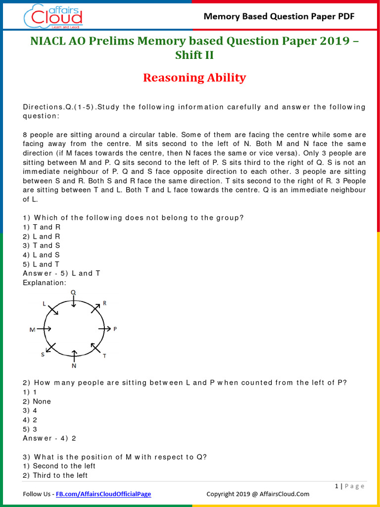 NIACL AO Prelims 2019 Shift II - Memory Based Question Paper by ...