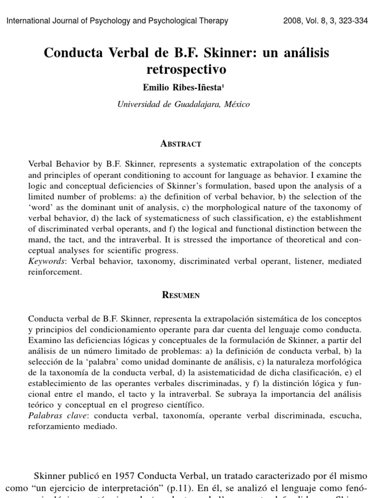 Conducta Verbal Skinner Un Analisis | Verbo | Comportamiento