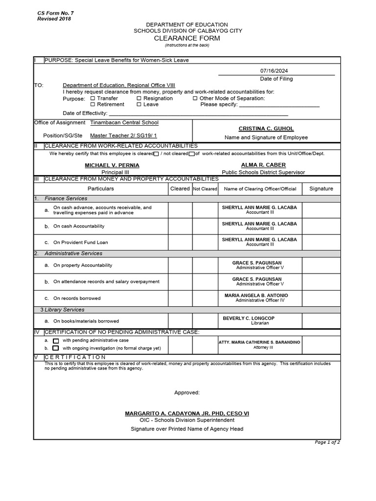 CS Form No. 7 Clearance Form | PDF