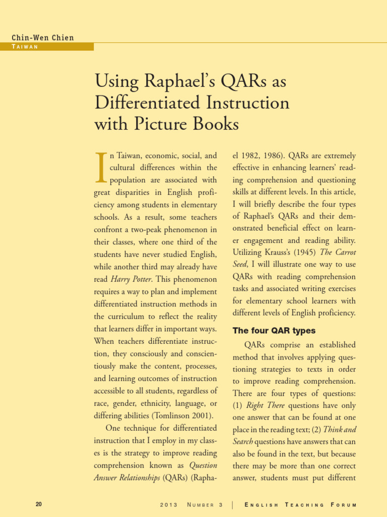Using Raphaels QARs | PDF | Reading Comprehension | Differentiated Instruction