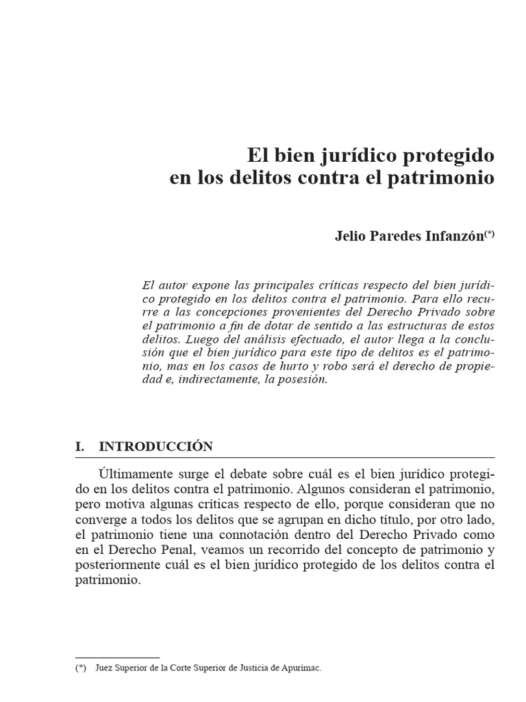 PAREDES INFANZÓN, Jelio. El Bien Jurídico Protegido en Los Delitos ...