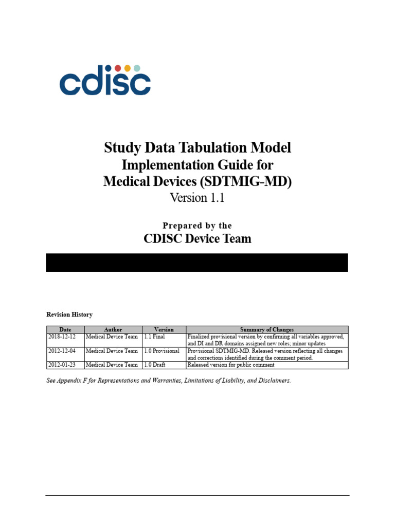 SDTMIG-MD v1.1 | PDF | Medical Device | Medicine