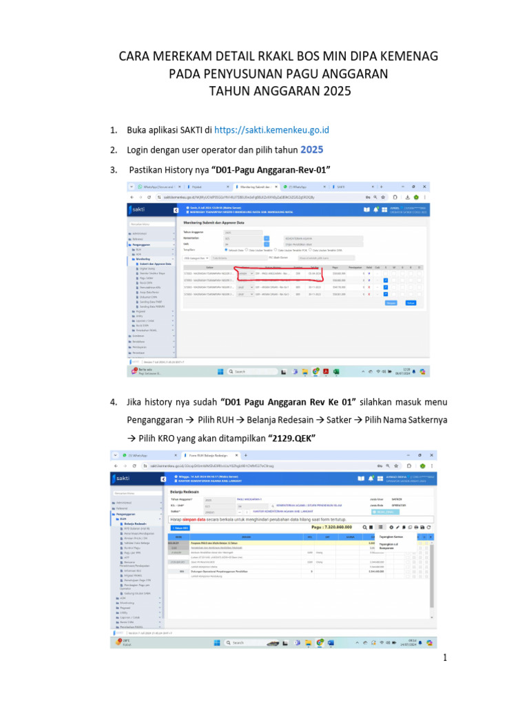 Cara Merekam Detail Rkakl Bos Siswa Min Pada Dipa Kemenag Ta. 2025 | PDF
