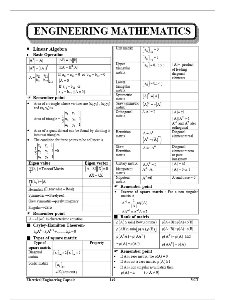 Engineering Mathematics Formulas Guide | PDF | Matrix (Mathematics ...
