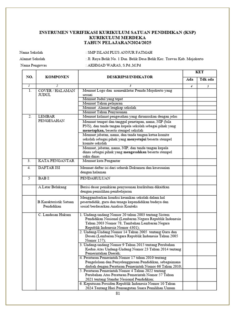 Instrumen Verifikasi KSP-2024 | PDF