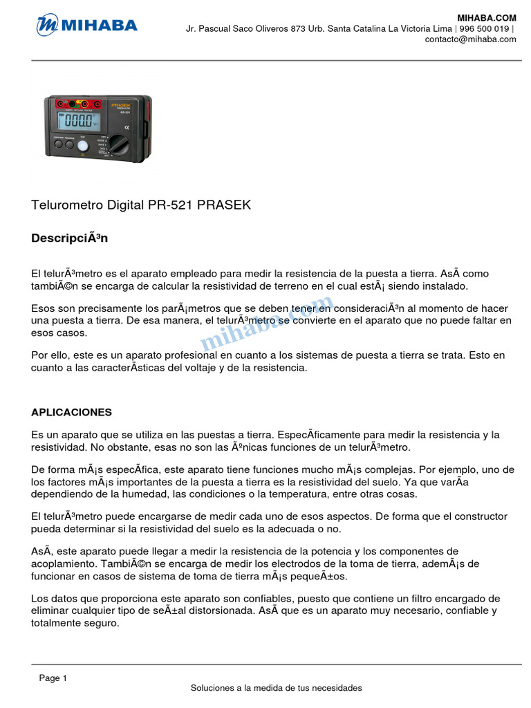 Telurometro Digital PR-521 de Prasek | PDF | Resistencia Eléctrica y ...
