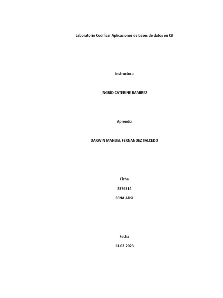 Laboratorio Codificar Aplicaciones de bases de datos en C# | PDF | C ...