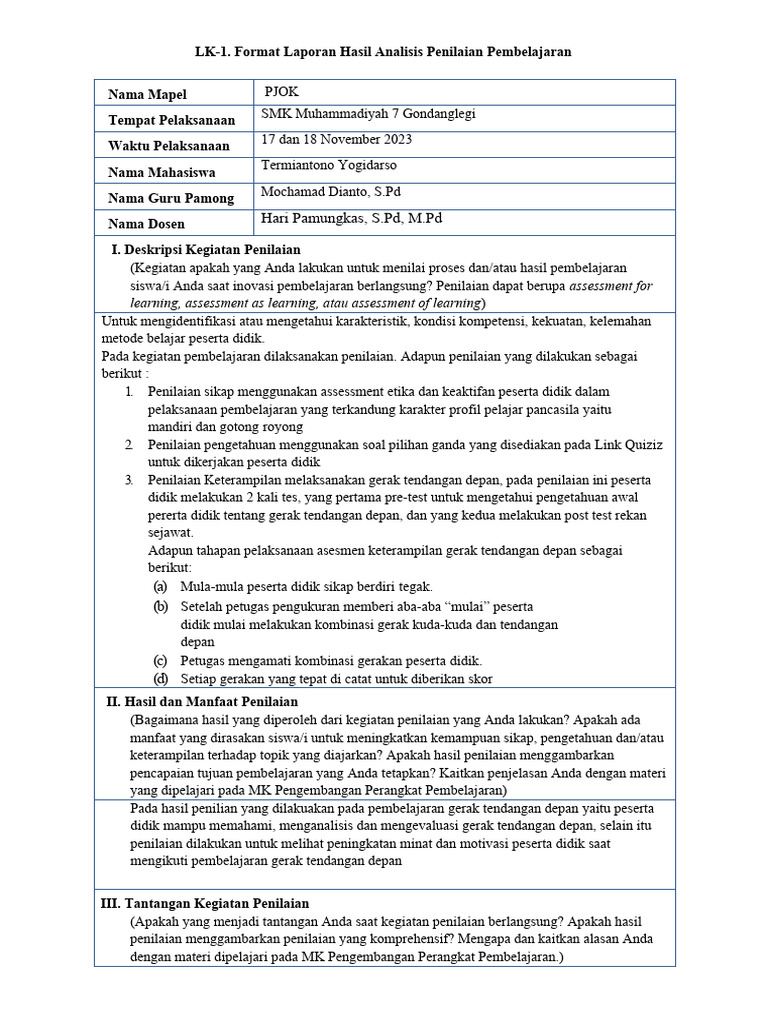 LK 3.1 Format Hasil Asesmen Pembelajaran - Aufal Aniq Affandi | PDF