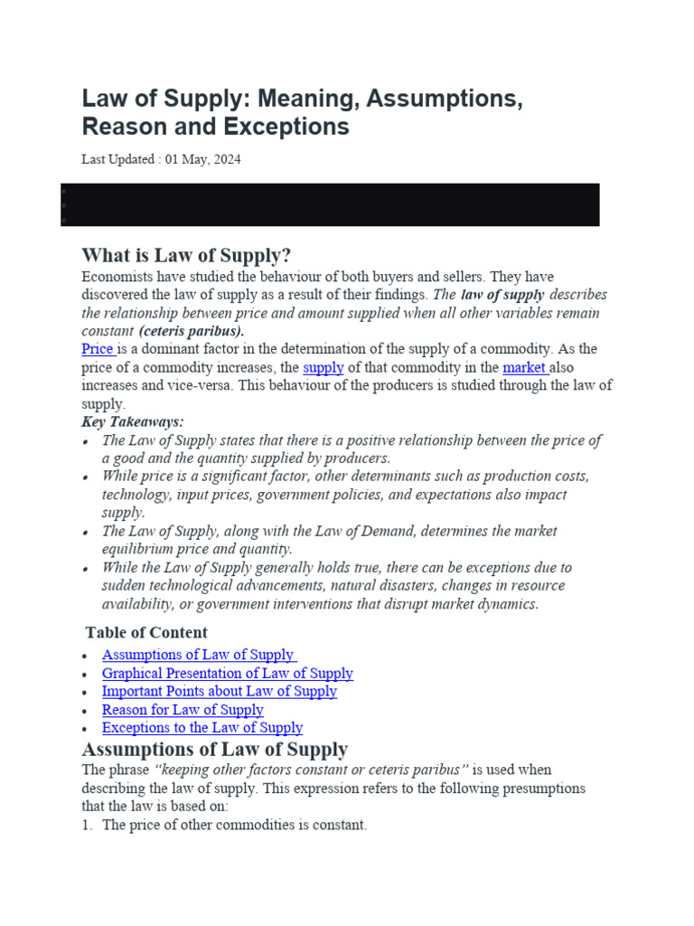 Law of Supply | PDF | Supply (Economics) | Prices
