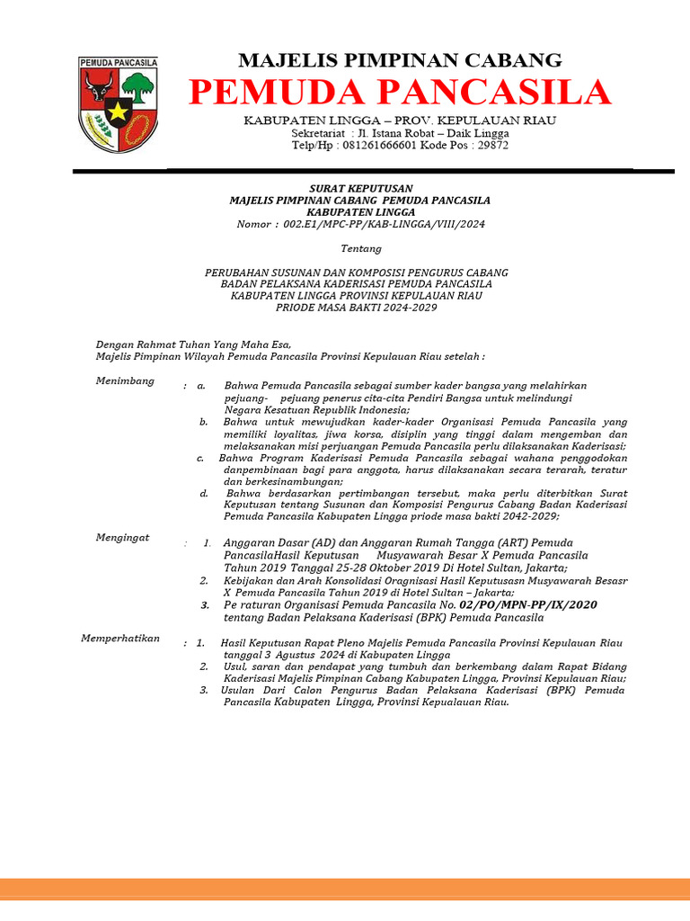 Susunan Baru Pengurus Pemuda Pancasila | PDF