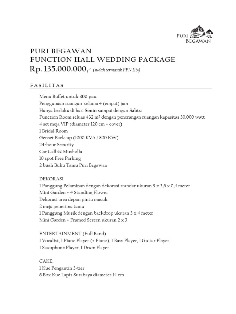 Booking Guide Ballroom Puri Begawan | PDF