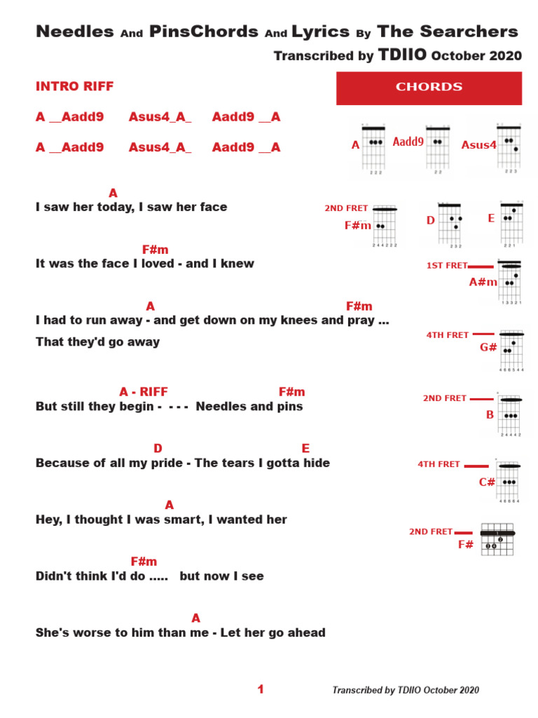 Needles and Pins - Transcribed Tdiio - OCT.2020 | PDF | Recorded Music ...