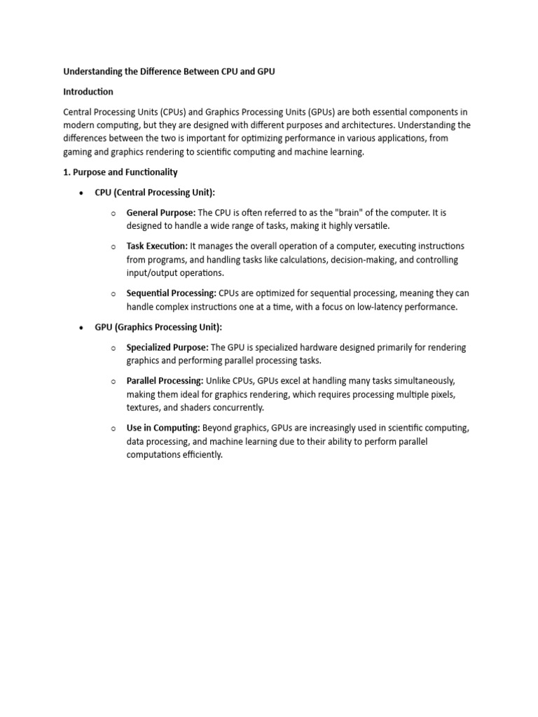 CPU vs GPU: Key Differences Explained | PDF