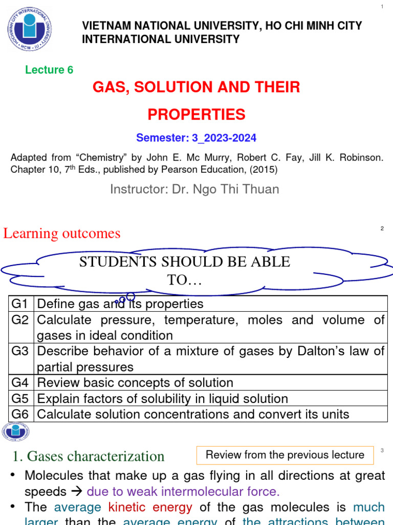 Lec 6 - Gas, Solution and Their Properties Sent | PDF | Gases | Pascal ...