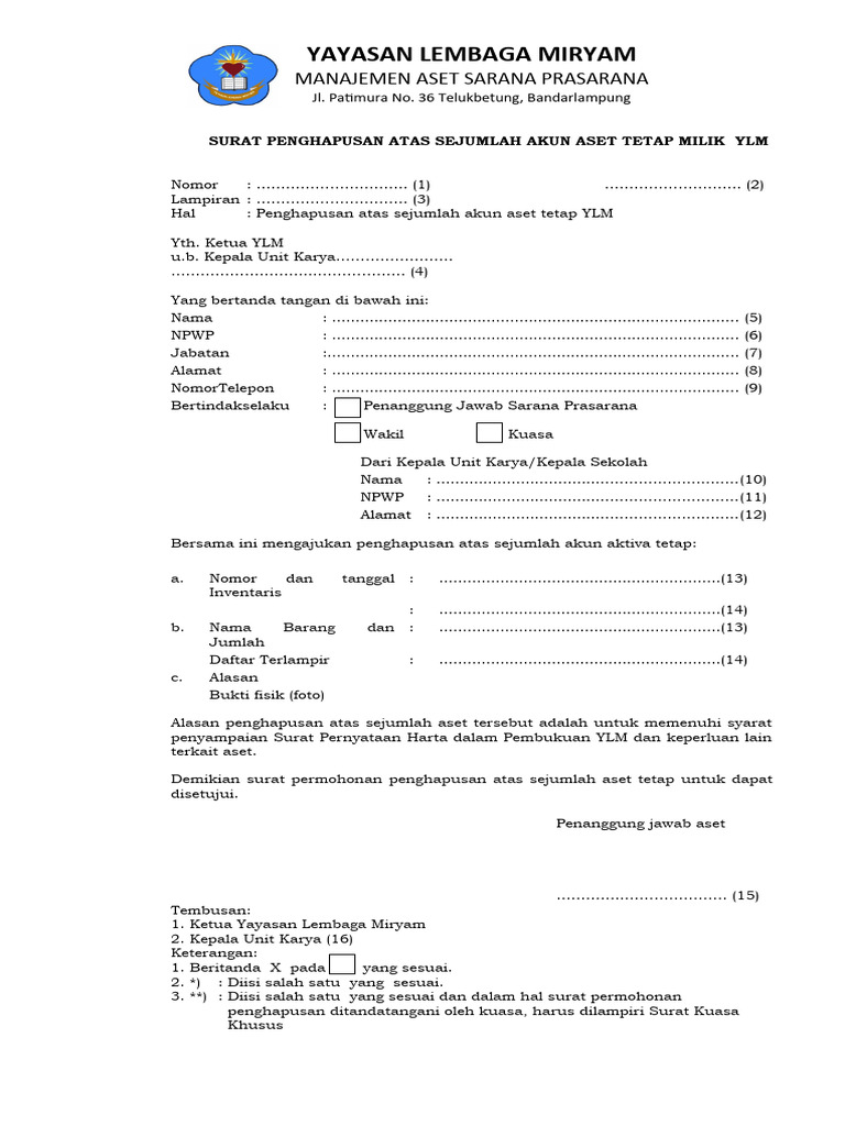 Surat Penghapusan Atas Sejumlah Akun Aset Tetap Milik Ylm | PDF | Game & Aktivitas