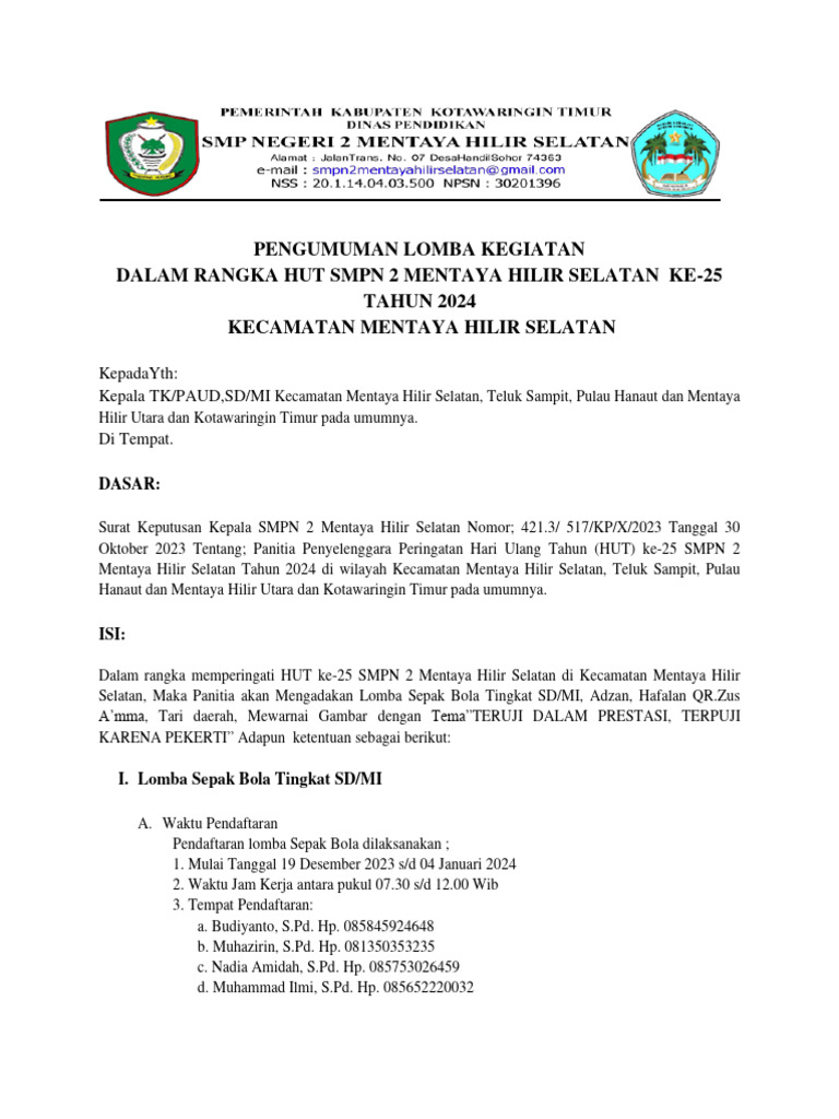 EDARAN LOMBA HUT SMPN 2 MHS 2 Baru | PDF