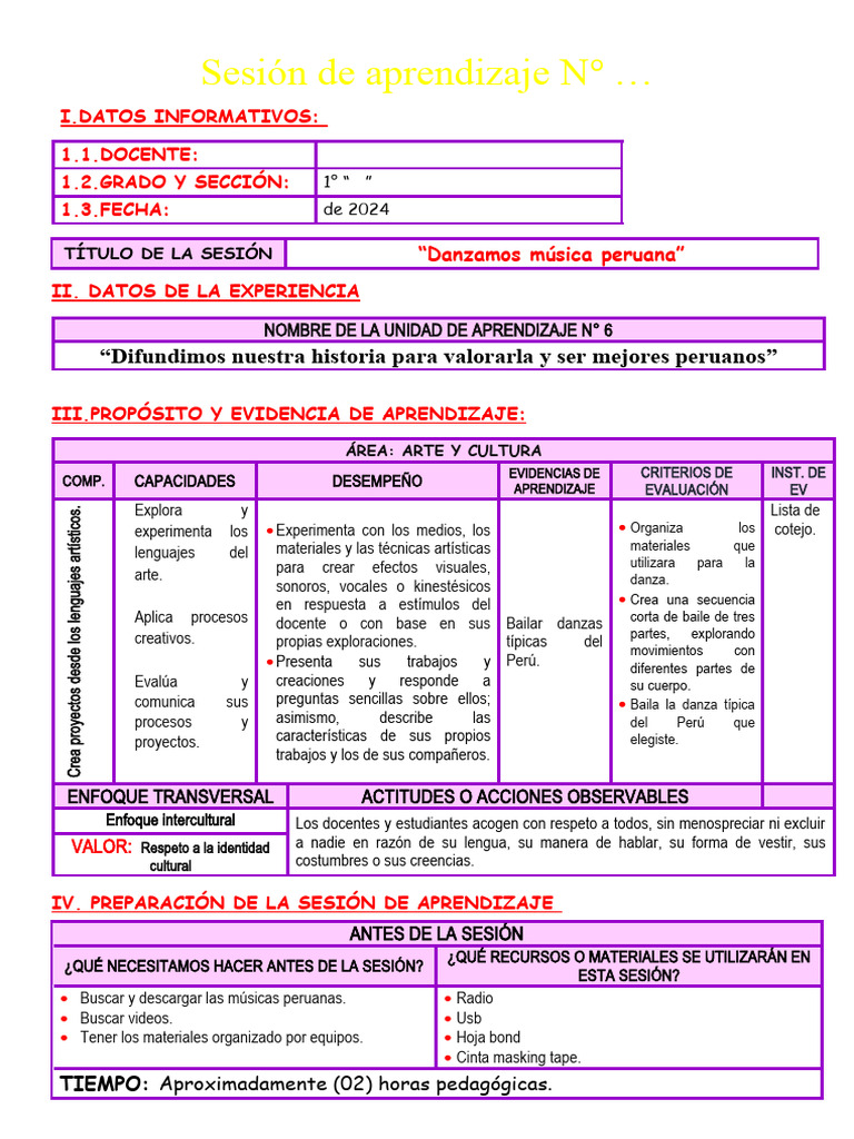 Sesión Arte Danzamos Música Peruana Maestra Janet | PDF | Bailes ...