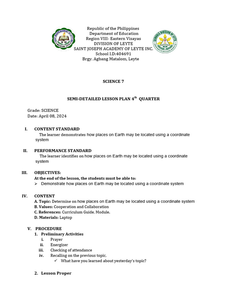 Science 7 Lesson Plan 4th Quarter | PDF | Lesson Plan | Learning