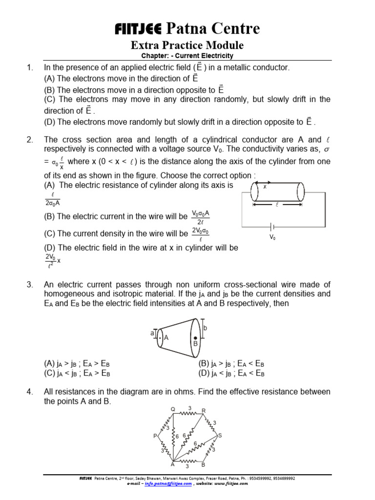Extra Practice Module - Current Electricity | PDF | Electrical ...
