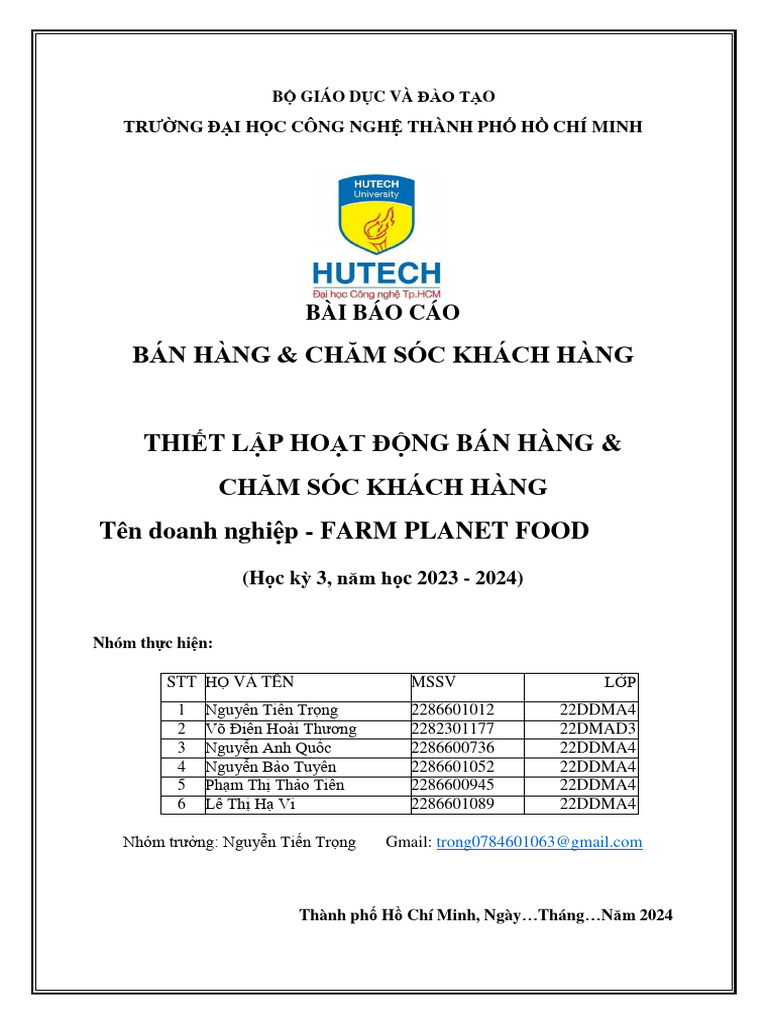 S.24 - Nhóm16 - Bán Hàng Và CSKH - Hutech | PDF