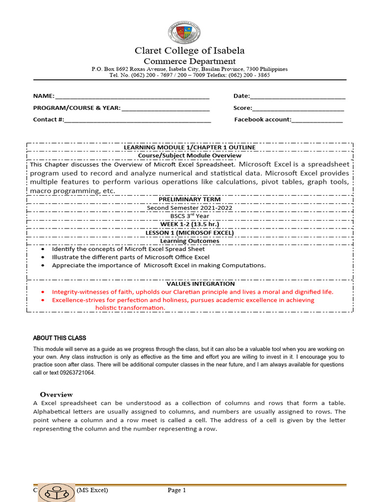 Computer 2 Prelim Module | PDF | Microsoft Excel | Spreadsheet