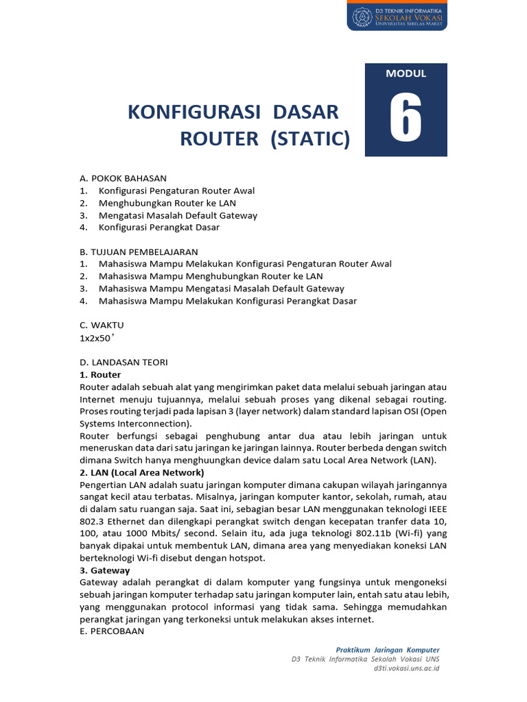 MODUL 6 Konfigurasi Dasar Router | PDF | Komputer