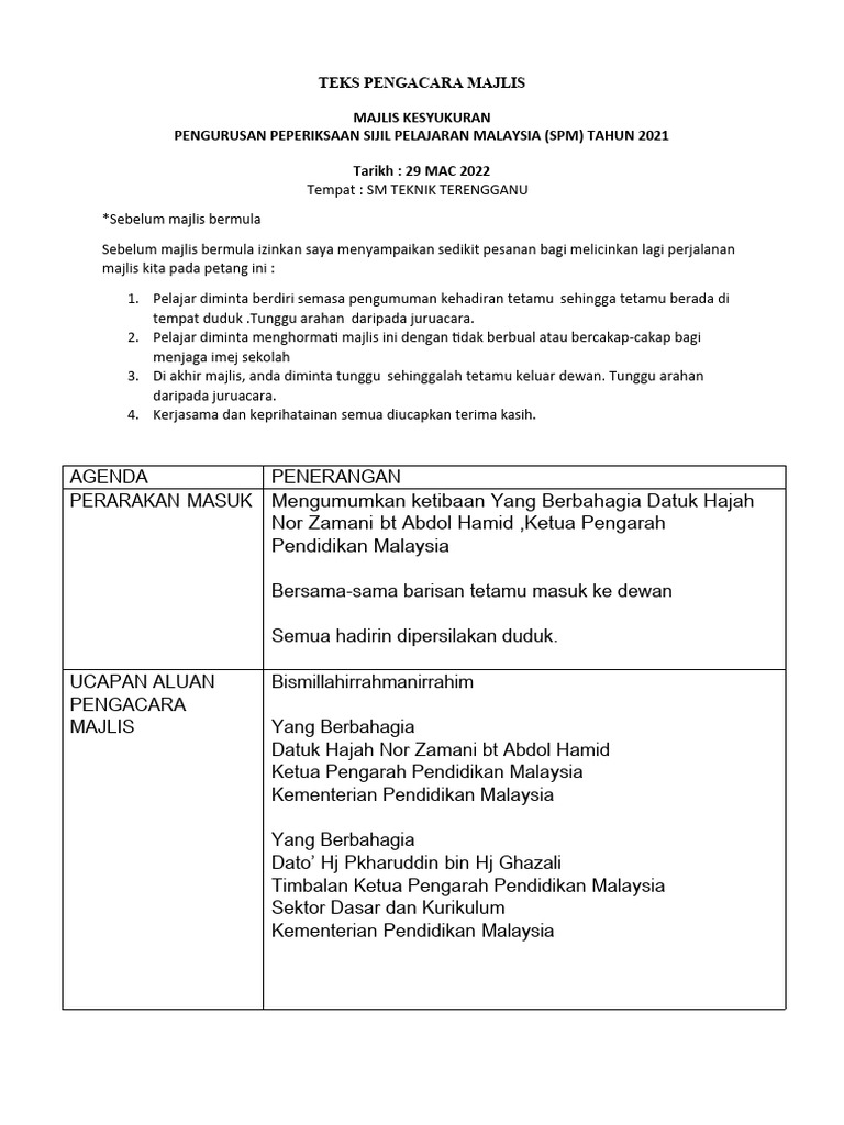 Contoh Teks Pengacara Majlis | PDF