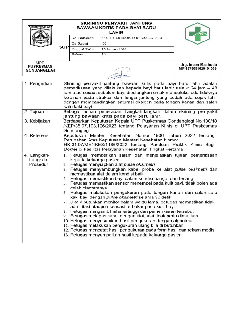 Sop Skrining PJB Kritis | PDF