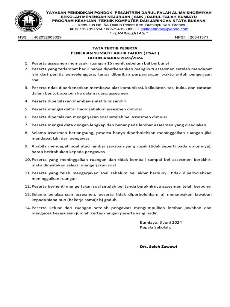 Tata Tertib PSAT 2023-2024 | PDF