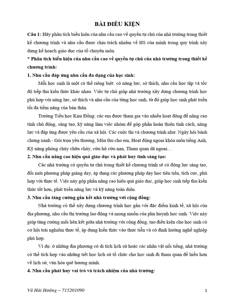 BÀI ĐIỀU KIỆN - PTCTNT | PDF